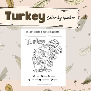 Turkey Color by Number Worksheet | Thanksgiving Activity | Art Activity ...