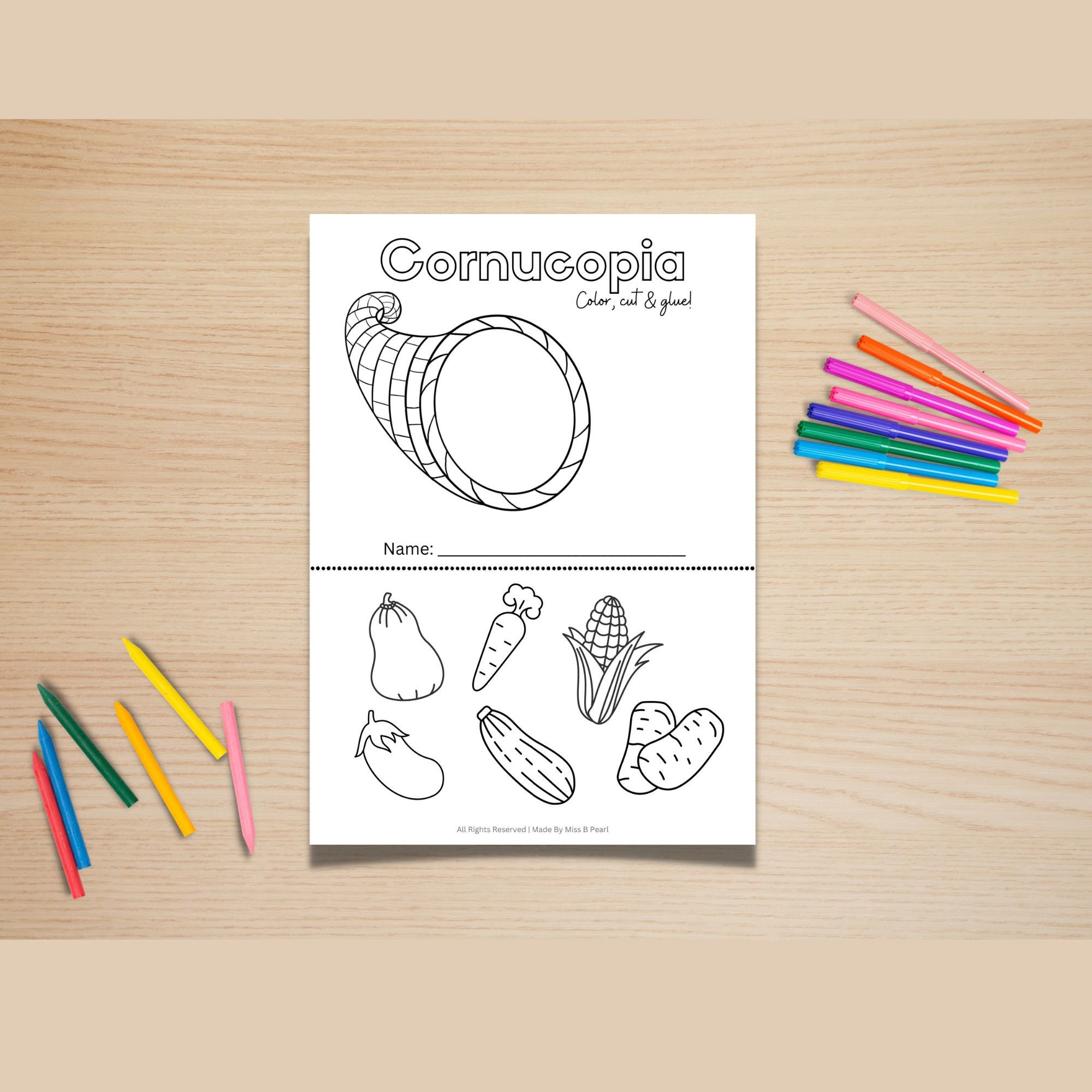 Cornucopia Color Cut and Glue Activity | Thanksgiving Worksheet ...