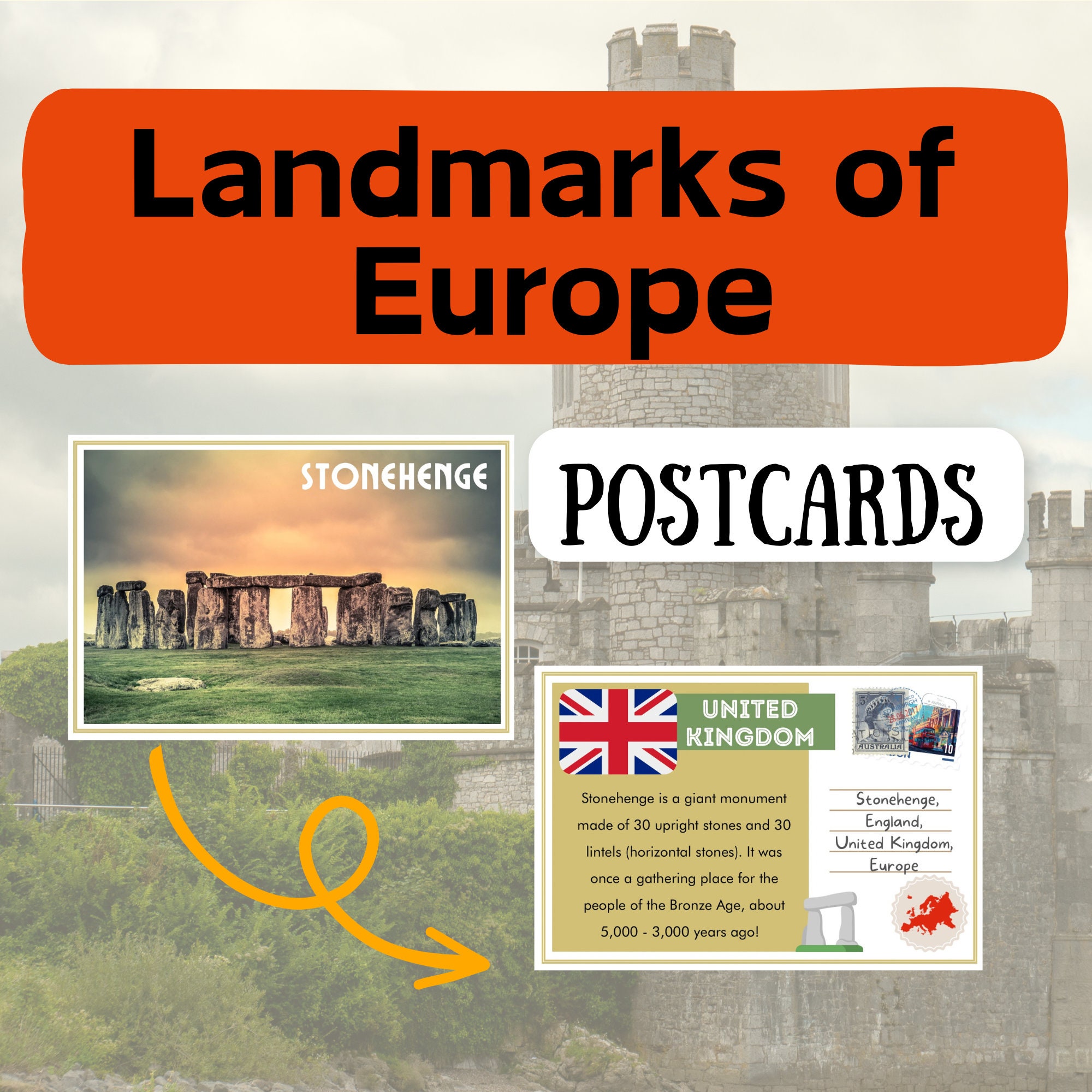 Landmarks of Europe Postcards | Culture Cards | Geography Game ...