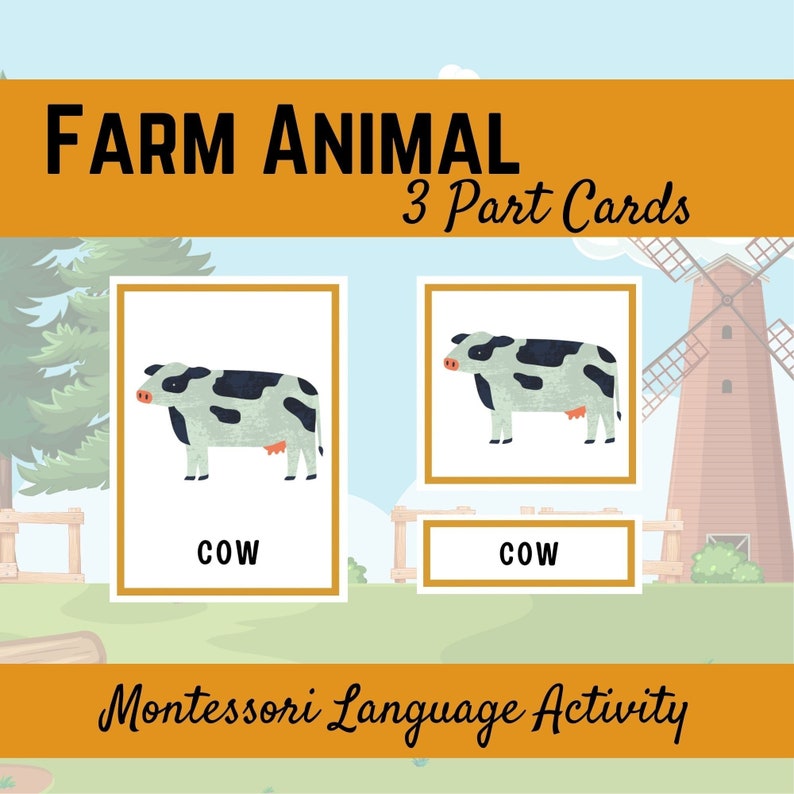 Farm Animal 3 Part Cards | Montessori Language | Farm Animal Vocabulary ...