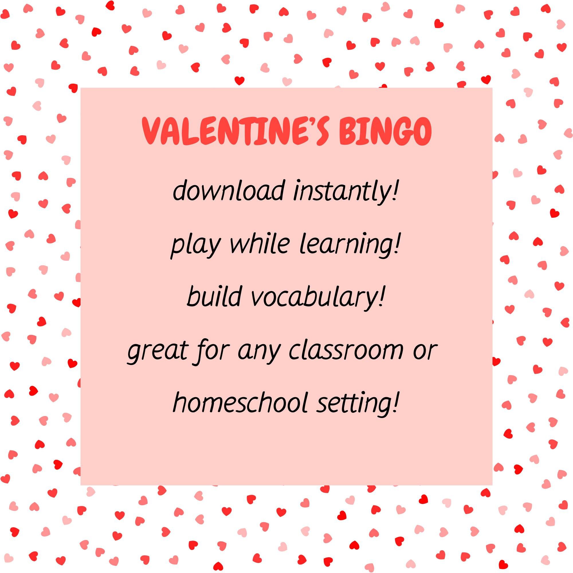 Valentines Bingo Educational Game Classroom Game Family Game Night ...