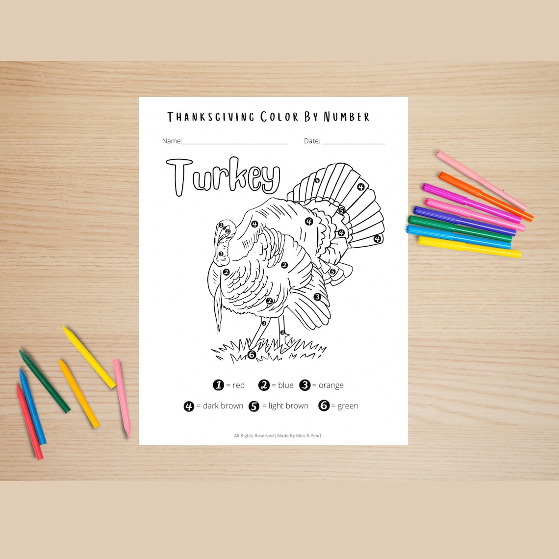 Turkey Color by Number Worksheet | Thanksgiving Activity | Art Activity ...