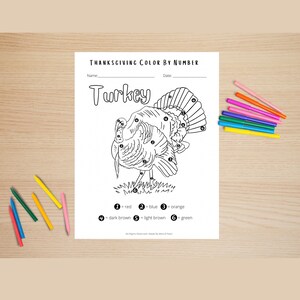 Turkey Color by Number Worksheet | Thanksgiving Activity | Art Activity ...