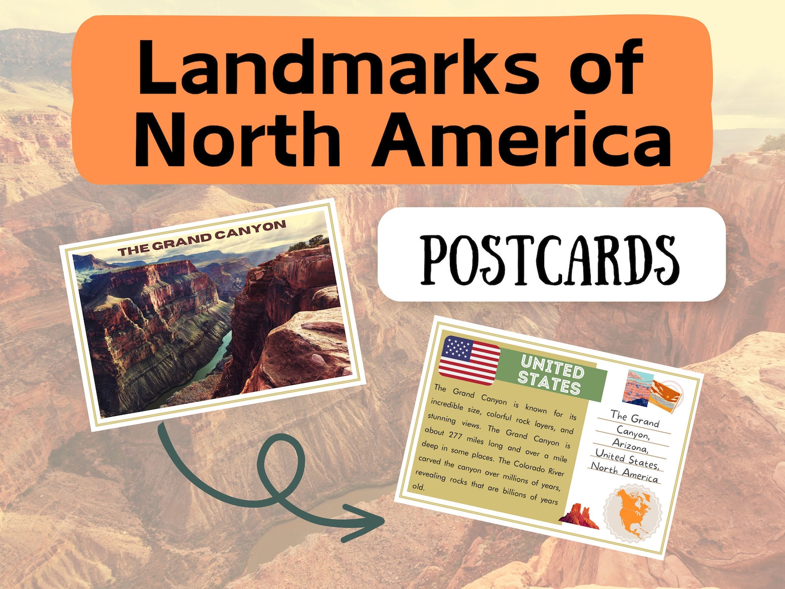 North America Landmark Postcards | Montessori Culture | Geography Cards ...