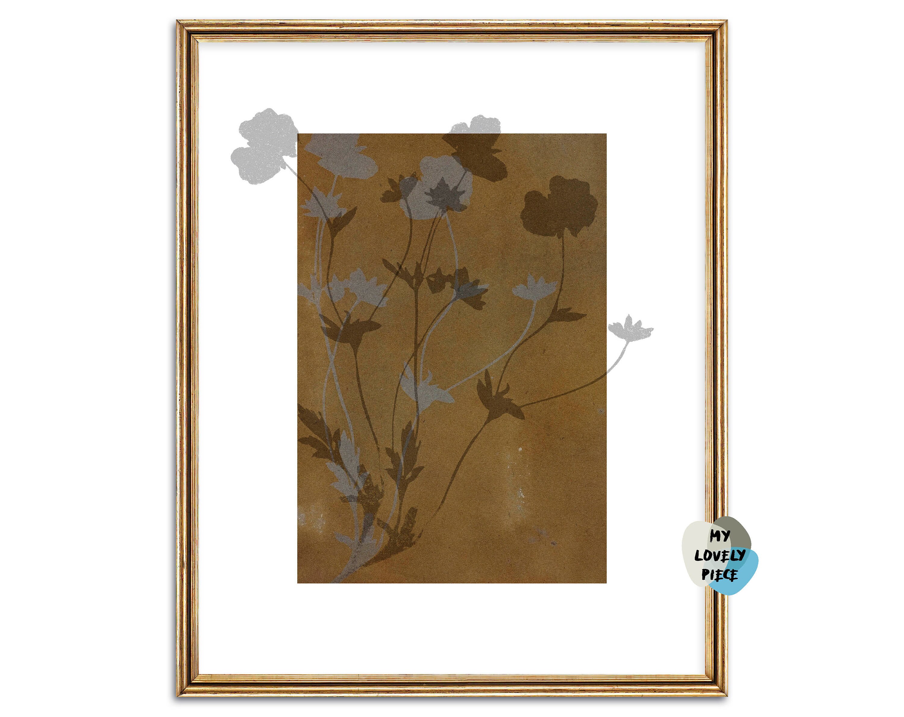 Sepia Flowers and Leaves Shadow, Printable Floral Wall Art Instant ...