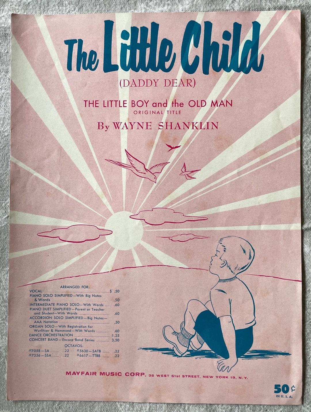 The Little Child daddy Dear Sheet Music by Wayne Shanklin 1956 - Etsy