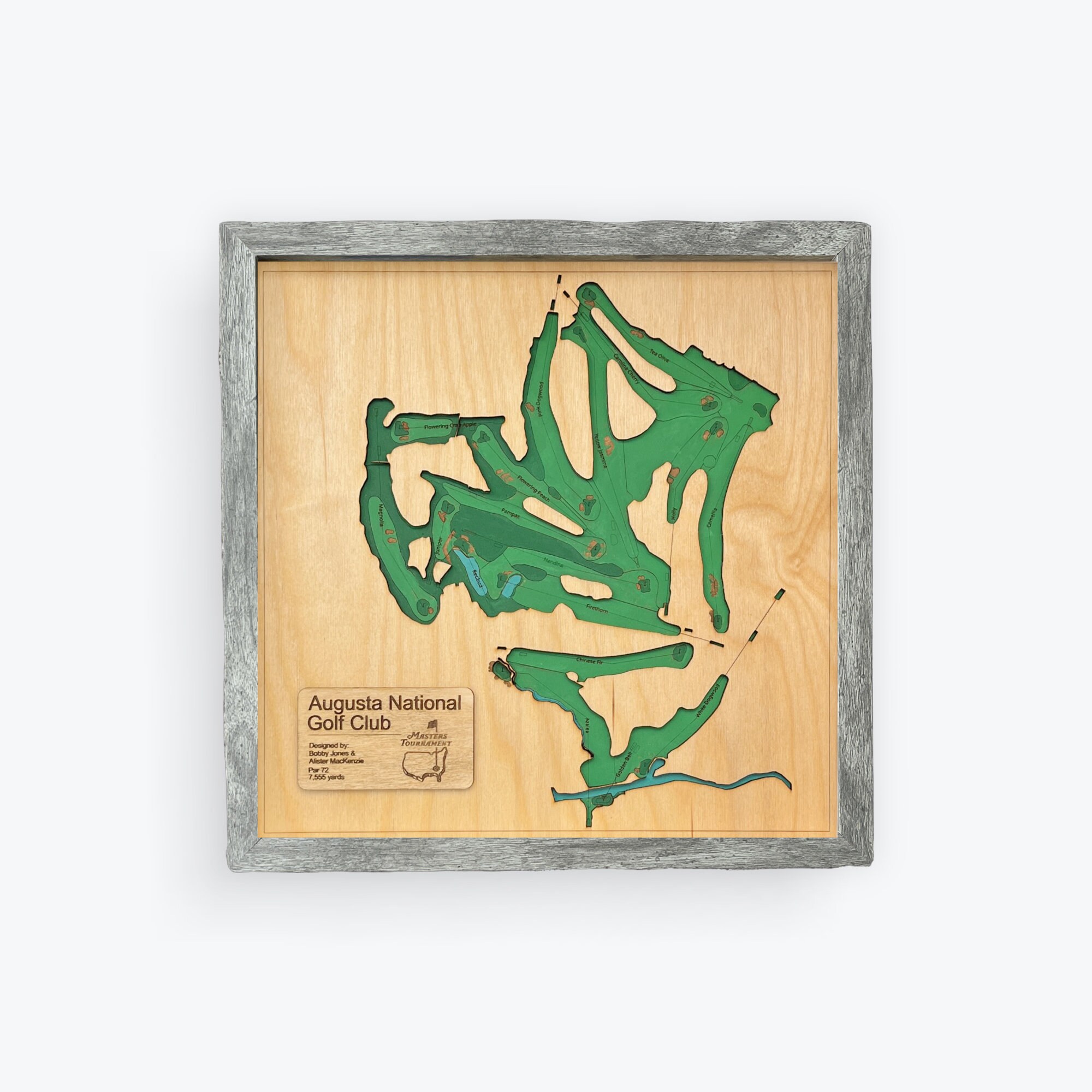 Augusta National Golf Club Wooden Map: Laser Engraved Golf Course Art ...