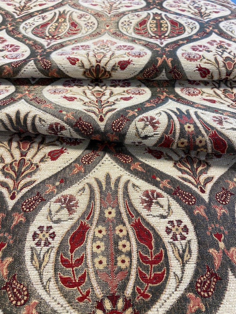 Turkish Tulip Upholstery Fabric by the Yard – Ottoman Chenille Jacquard ...