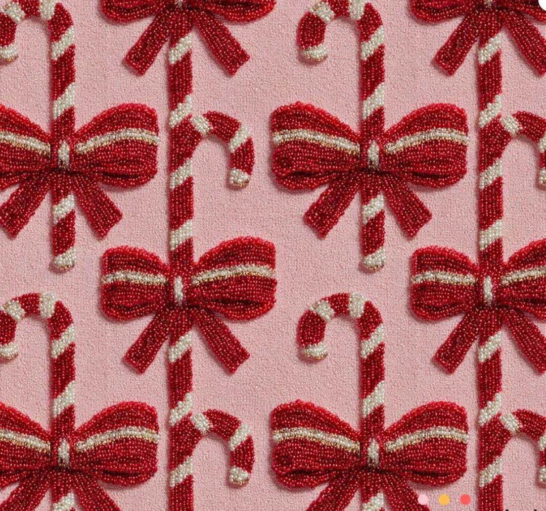 3D Effect Digital Print Beaded Candy Cane and Bow Christmas Upholstery ...