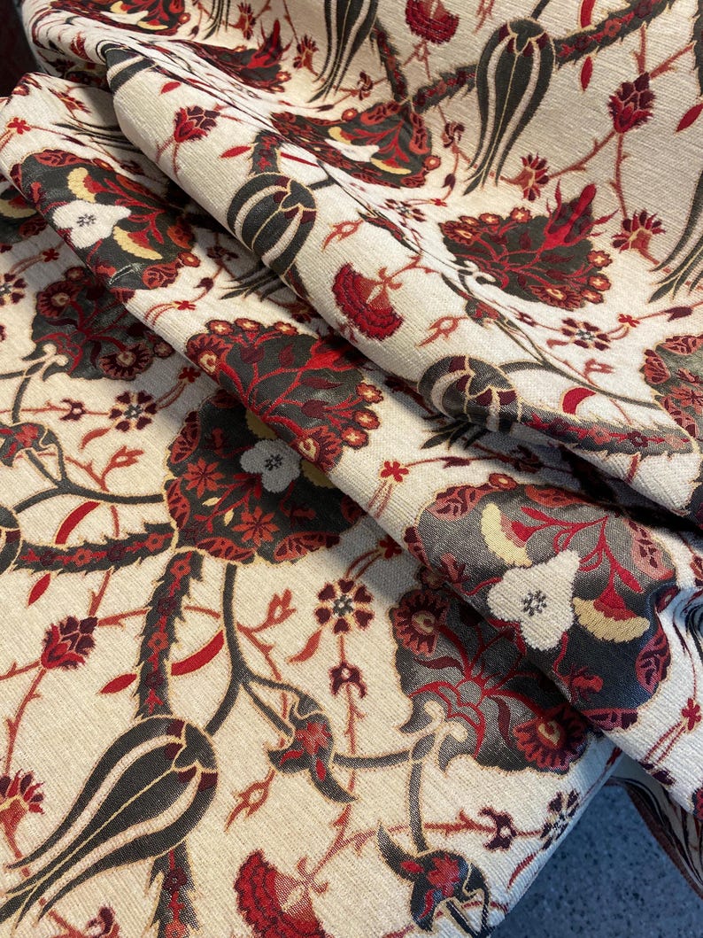Turkish Tulip Upholstery Fabric by the Yard – Ottoman Jacquard ...