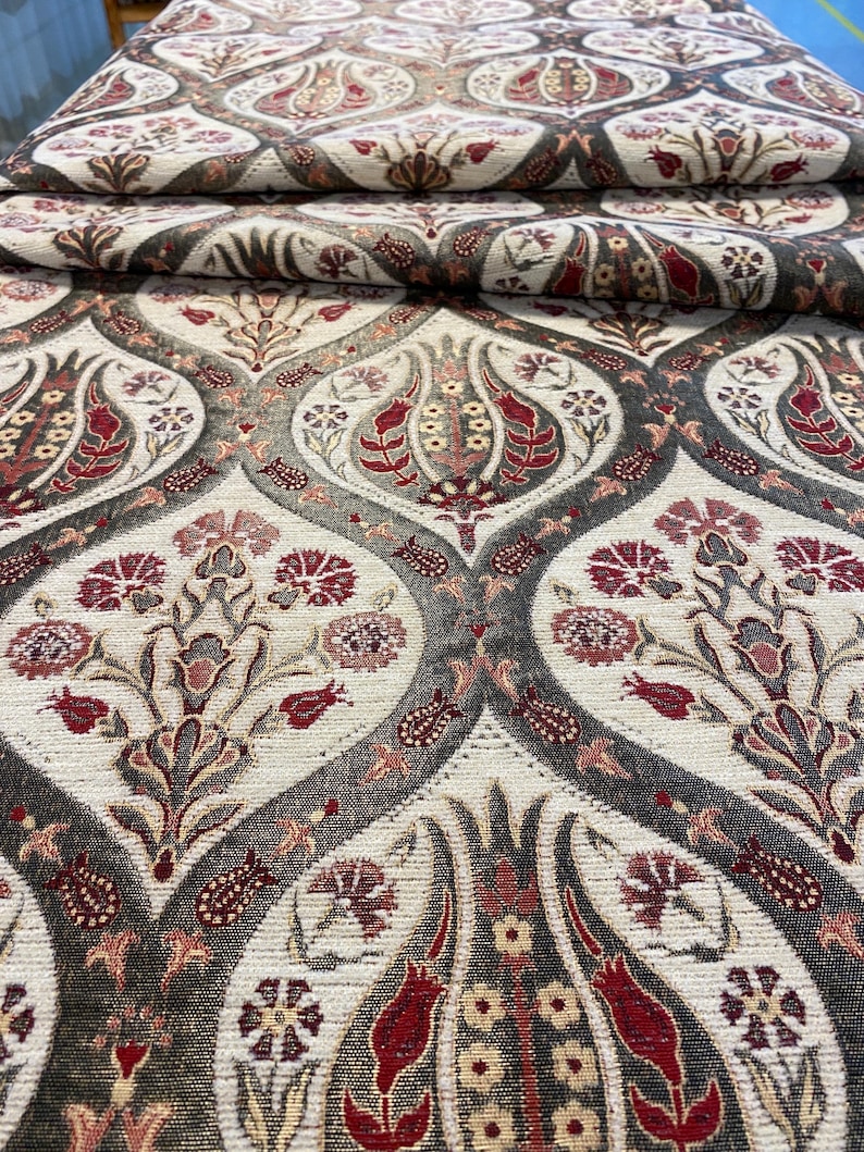 Turkish Tulip Upholstery Fabric by the Yard – Ottoman Chenille Jacquard ...