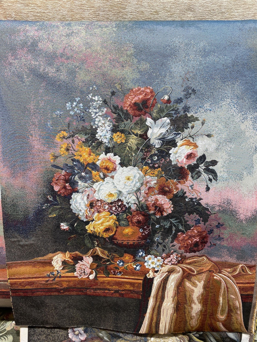 Floral Tapestry Fabric Panel | Vintage Style Upholstery, Wall Art ...