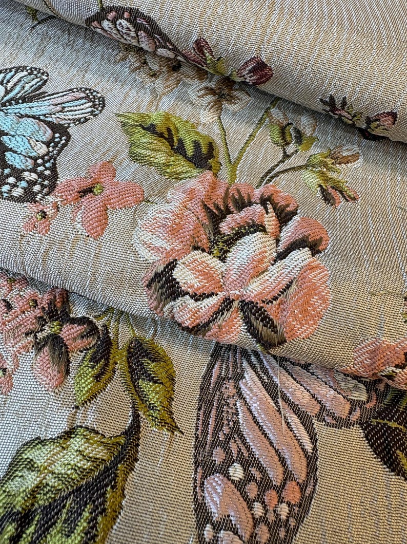 Floral Butterfly Jacquard Upholstery Fabric by the Yard Heavyweight ...