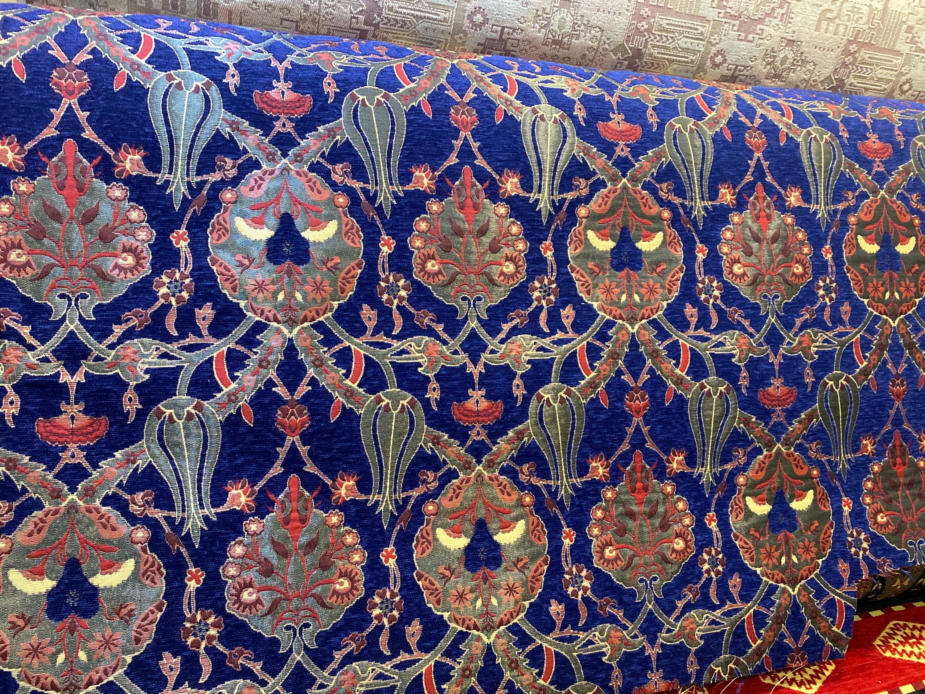 Turkish Tulip Upholstery Fabric – Ottoman Jacquard, Navy Blue Floral - Etsy