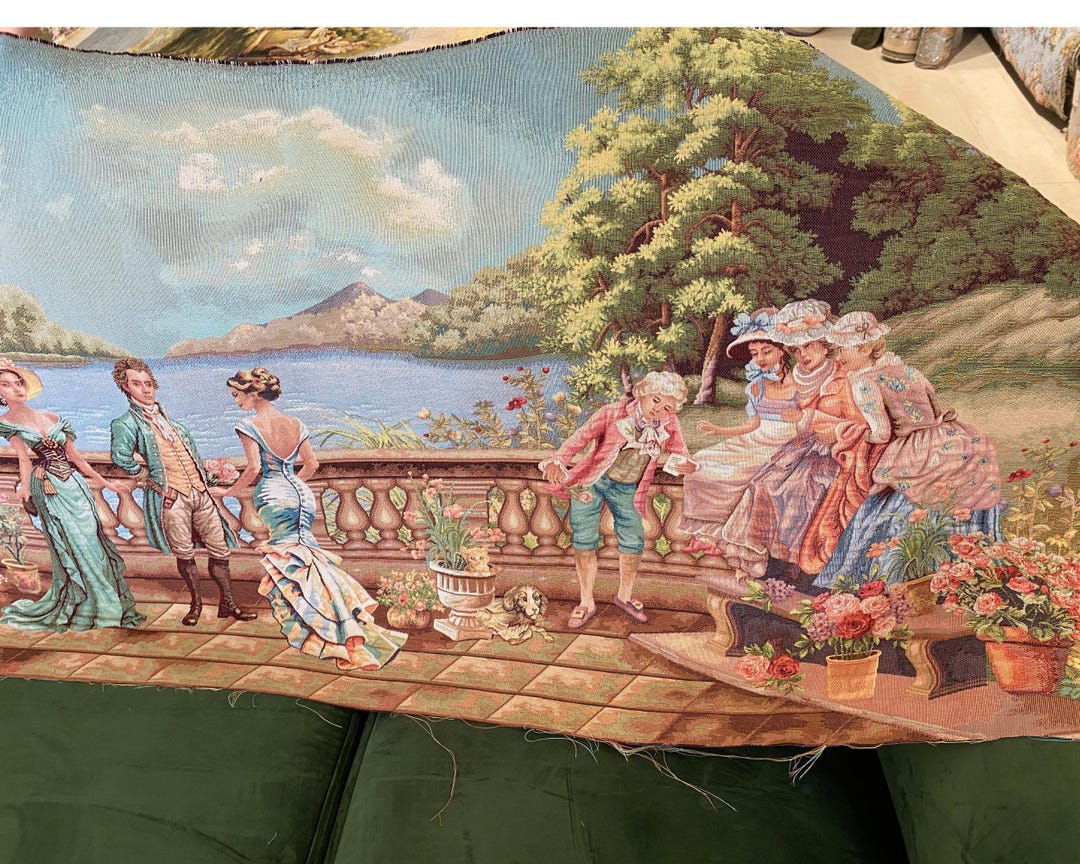 French Gobelin Tapestry Fabric Panel: Woven Upholstery, Wall Art 28"x79 ...