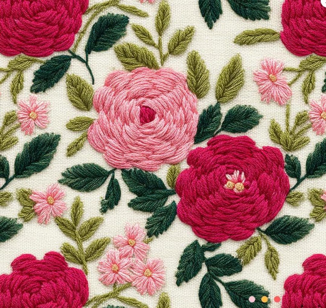 Floral Upholstery Fabric – 3D Embroidered Effect, Red & Pink Roses - Etsy