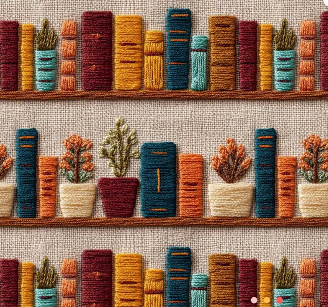 Bookshelf Upholstery Fabric, 3D Embroidery Look, Library Print - Etsy