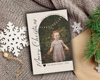 5x7 Christmas Holiday Card Template Simple, Green, & Floral Digital ...
