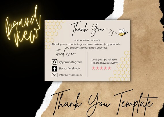 Thank You Template Bumble Bee Digital Download - Etsy