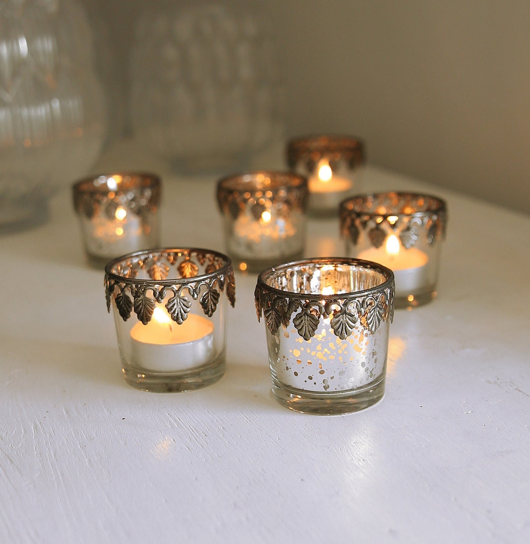 Little Glass Tea Light Holder With Leaf Trim - Etsy UK
