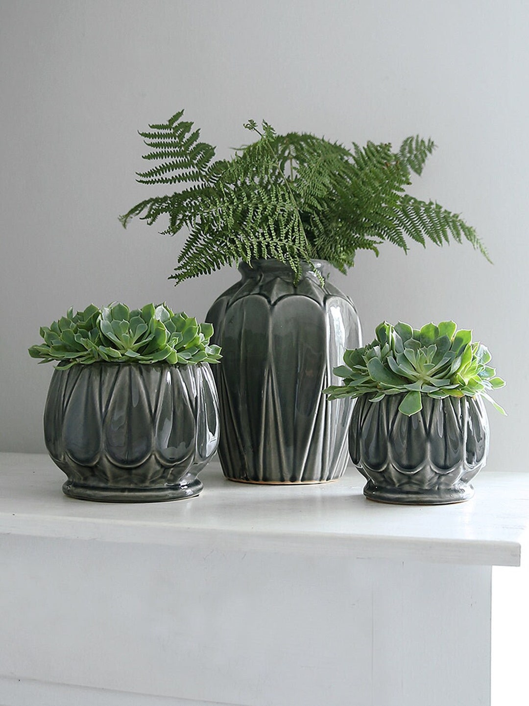 Grey Glazed Deco Pot Collection - Etsy UK
