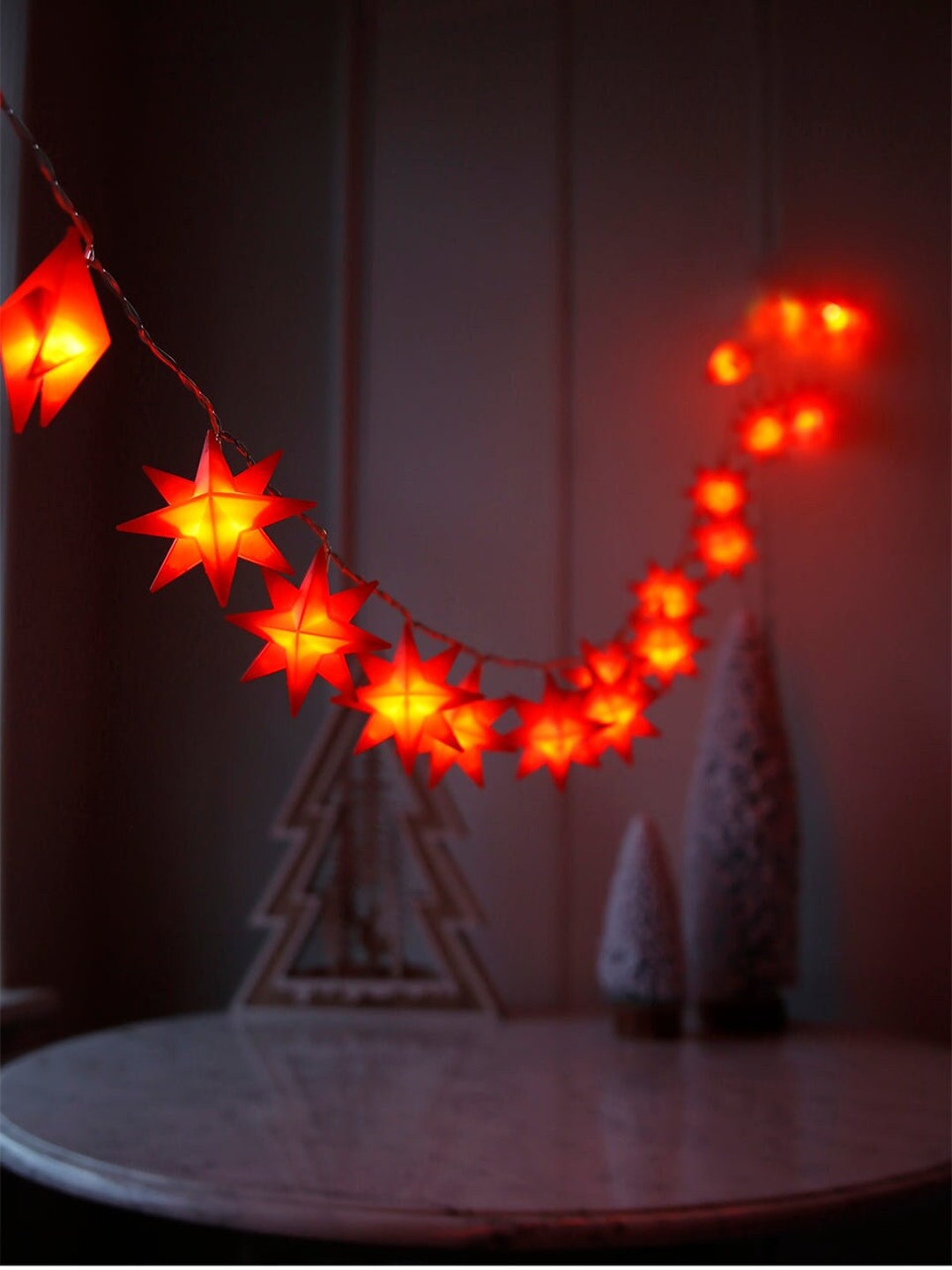 Red Stars LED Light Garland - Etsy