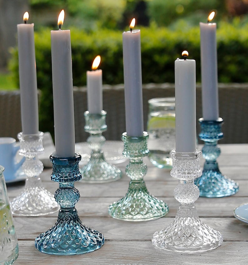 Cut Coloured Glass Candlestick - Blue Candlestick, Green Candlestick ...