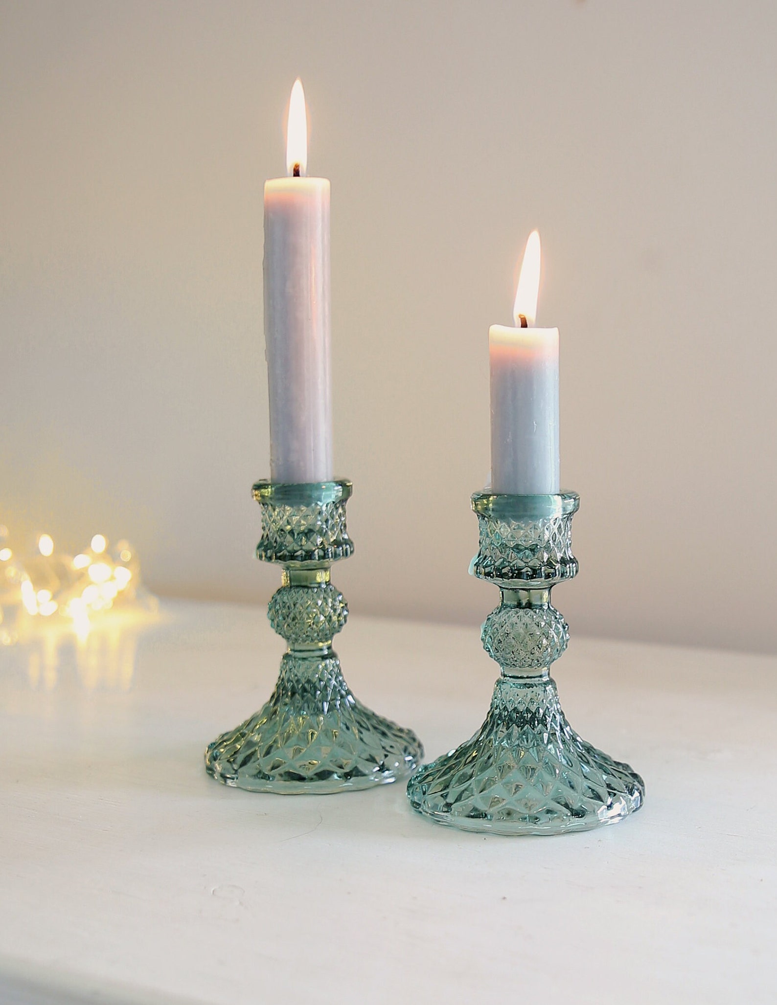 Cut Coloured Glass Candlestick - Blue Candlestick, Green Candlestick ...