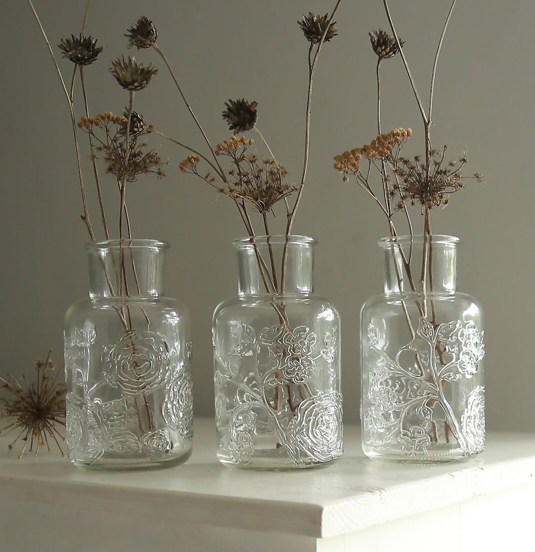 Botanical Glass Bottle Vase - Etsy UK