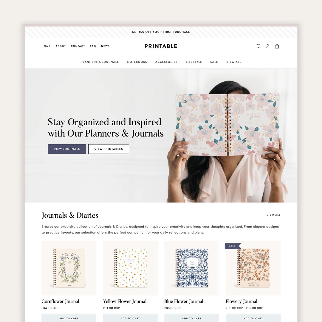 Modern Colorful Shopify Theme Website Template for Printables Planners ...