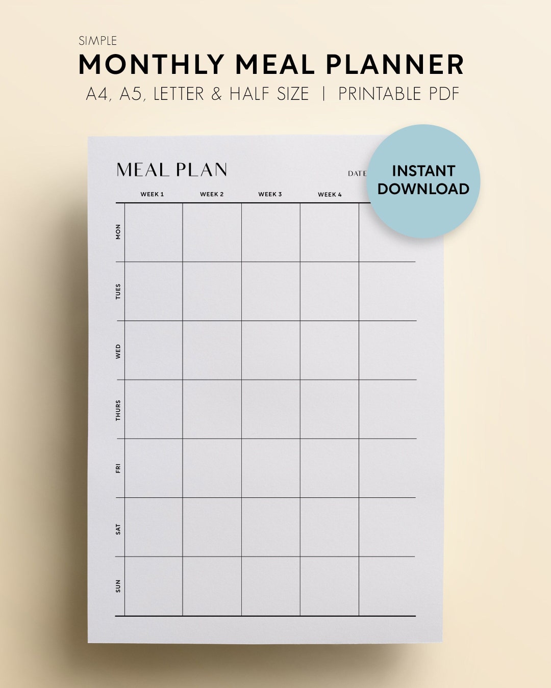 Monthly Meal Planner Printable Meal Prep Daily Meal Monthly - Etsy
