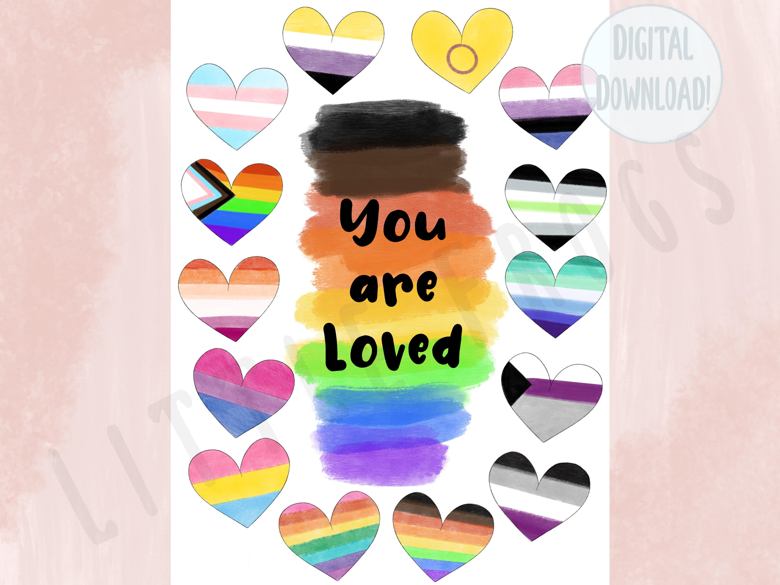 LGBTQIA Pride Flag Poster You Are Loved LGBTQ Flags LGBTQ Print Lgbtq ...