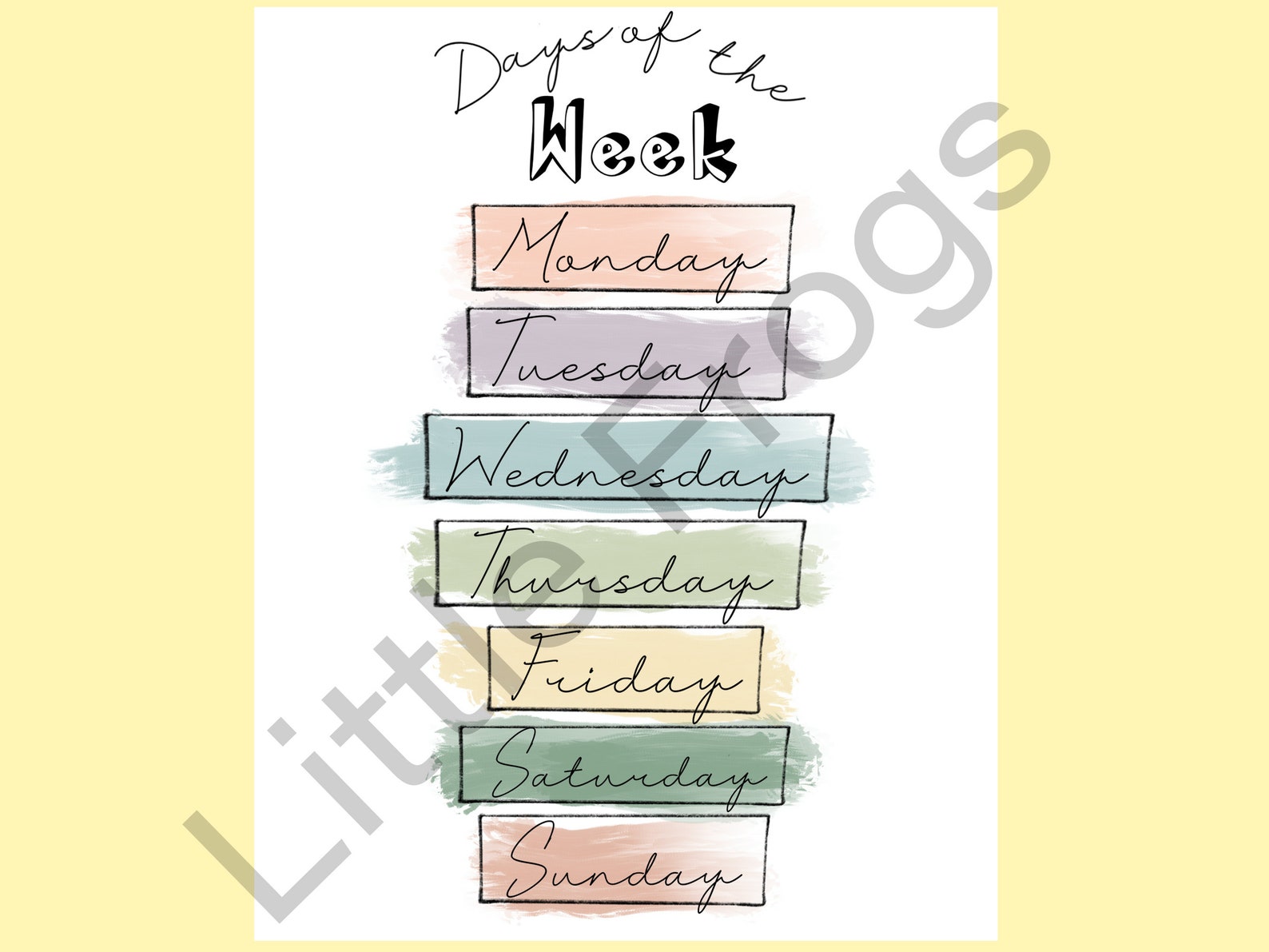 Days of the Week Print DIGITAL DOWNLOAD Kids Educational Print ...