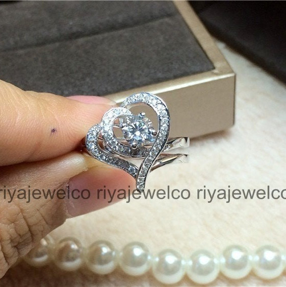 Romantic Open Heart Wedding Ring Set Bridal Ring Set 14K - Etsy