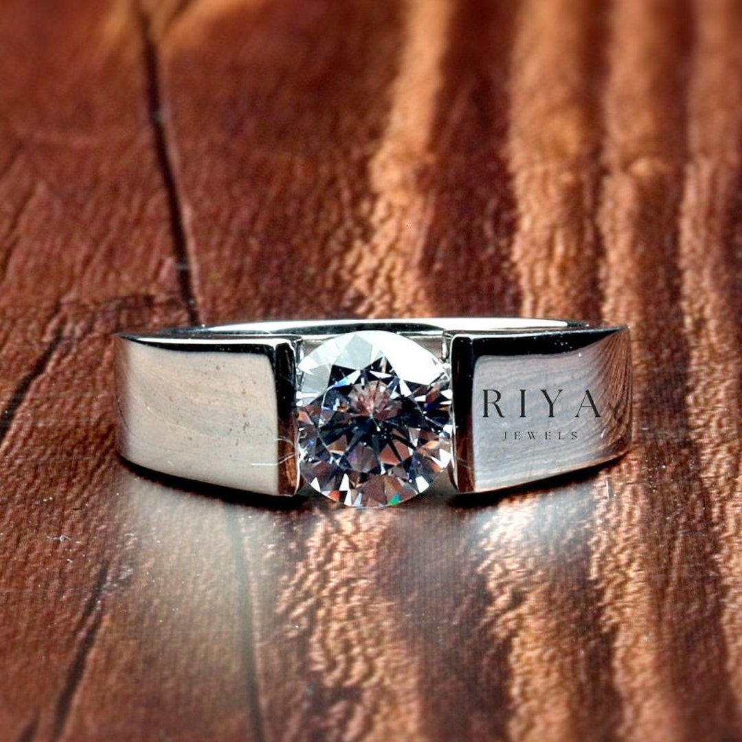 Men's Wedding Ring, Mens Engagement Ring, Men's Moissanite Ring, 2.1ct ...