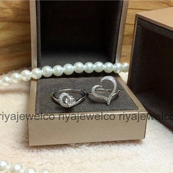 Romantic Open Heart Wedding Ring Set Bridal Ring Set 14K - Etsy