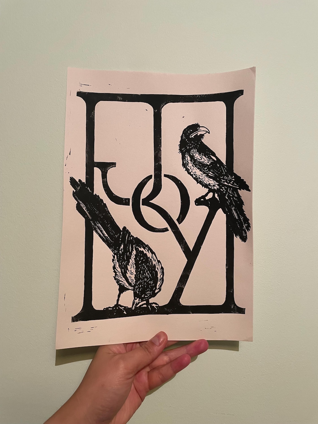 Magpie - Two for Joy - A4 Linocut Handmade Print - Etsy