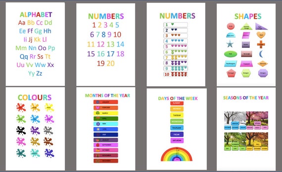 Educational Learning Posters Bundle 2: Alphabet Numbers Shapes | Etsy