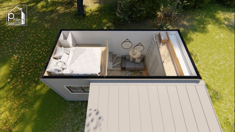 26 Sqm Tiny House Plan with Porch and Loft Basic Floor - Etsy UK