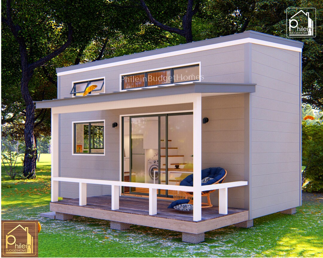 Cute Tiny House Plan 26 Sqm, With Porch and Loft Floor Plan, Elevation ...