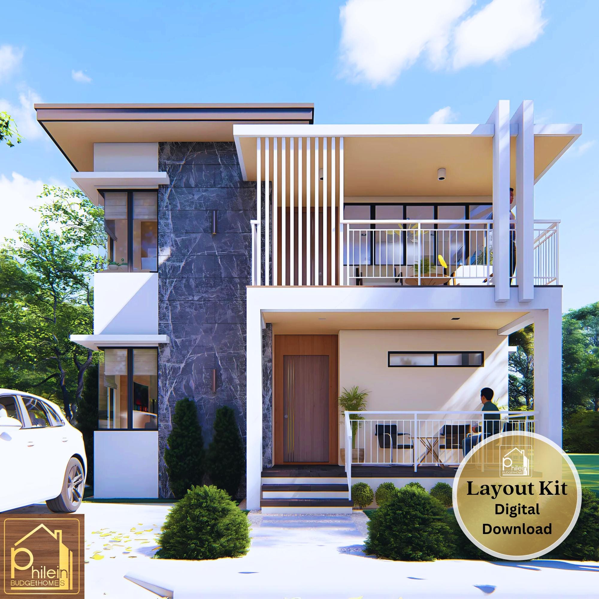 L Shaped 2 Story House Balcony