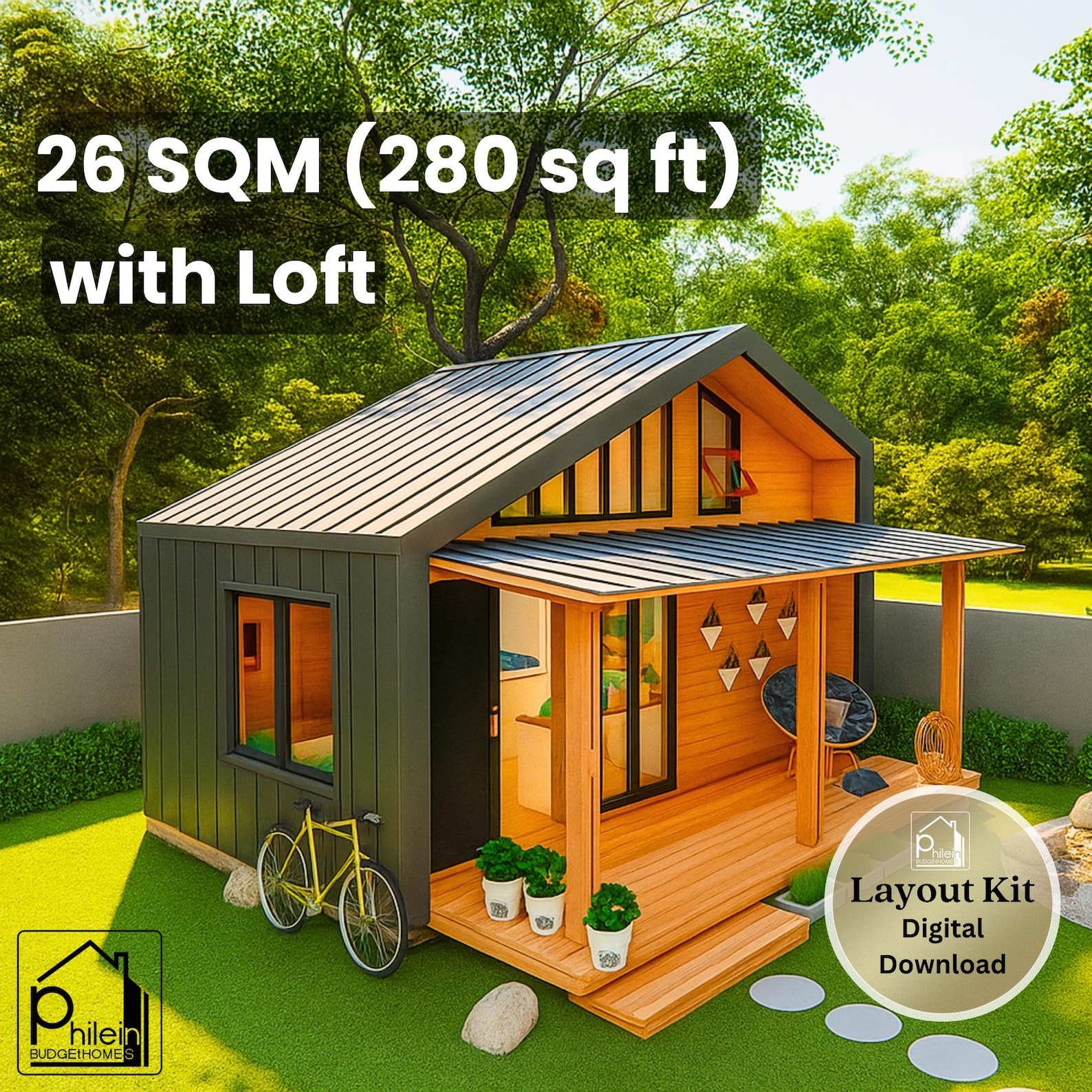 Cute Tiny House Plan With Loft – 280 Sq Ft 1 Bedroom With Porch – Floor ...