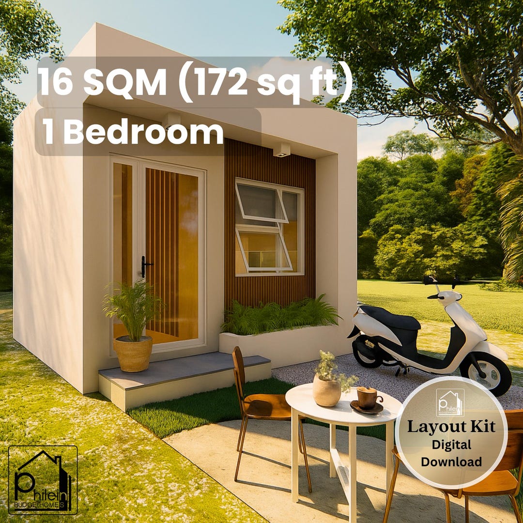 13' X 13' Garnet Modern Tiny House Plan - 172 Sq Ft 1 Bedroom Studio ...