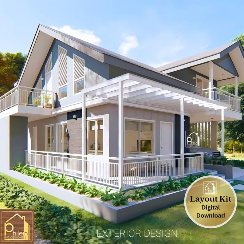 3 Bedroom Modern House Plan With Garage and Porch 120sqm Basic Floor Plan 4 Elevations 2 ...
