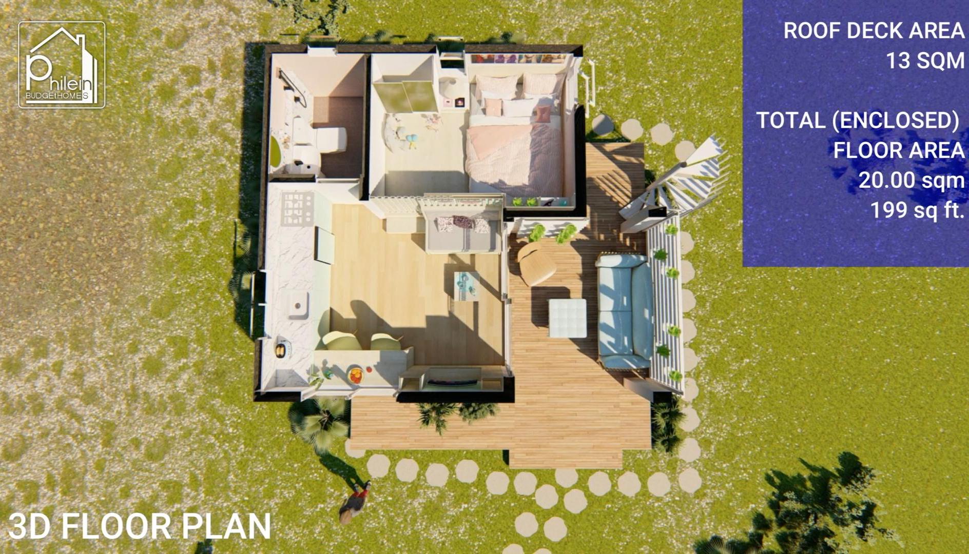 Simple Small House Plan With 1 Bedroom and Roof Deck 20 Sqm - Floor ...