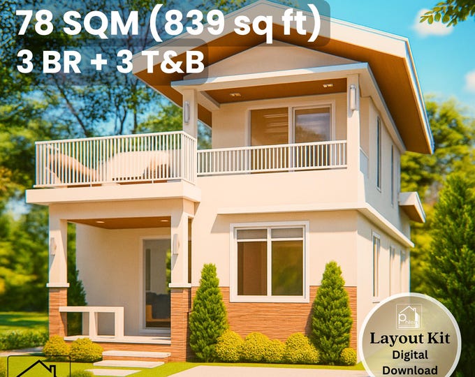24x38 Cottage House Plan PDF: Small 2 Bedroom Cabin Blueprint (instant ...