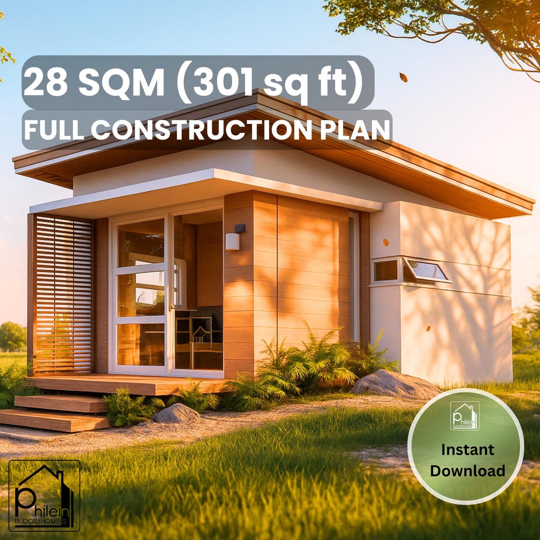 28 Sqm Tiny House Plan - 1 Bedroom - Full Construction Plan - Instant ...