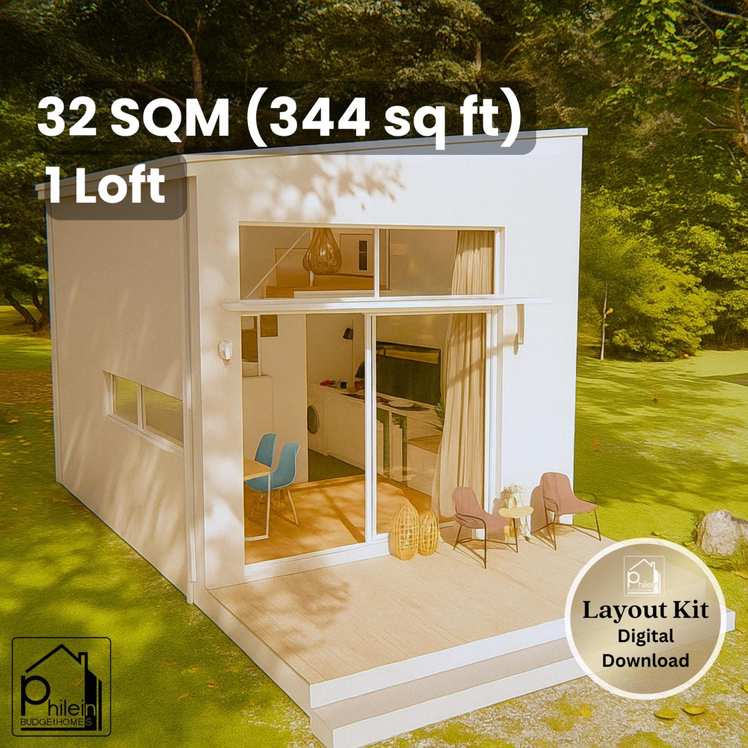 Simple Tiny House Plan – Loft Bedroom With Deck – 344 Sq Ft Floor Plan ...