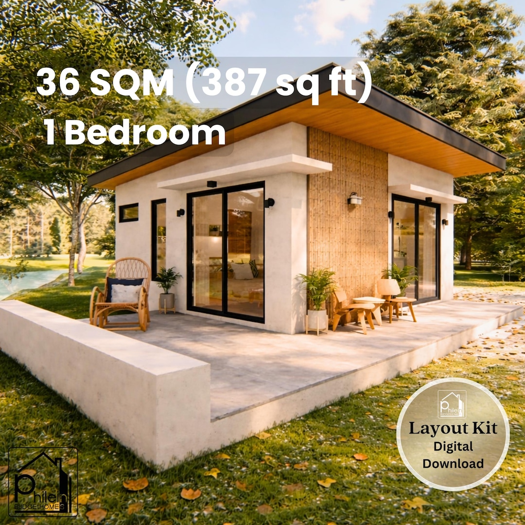 20' X 20' Modern House Plan - 387 Sq Ft 1 Bedroom With Porch, Home ...