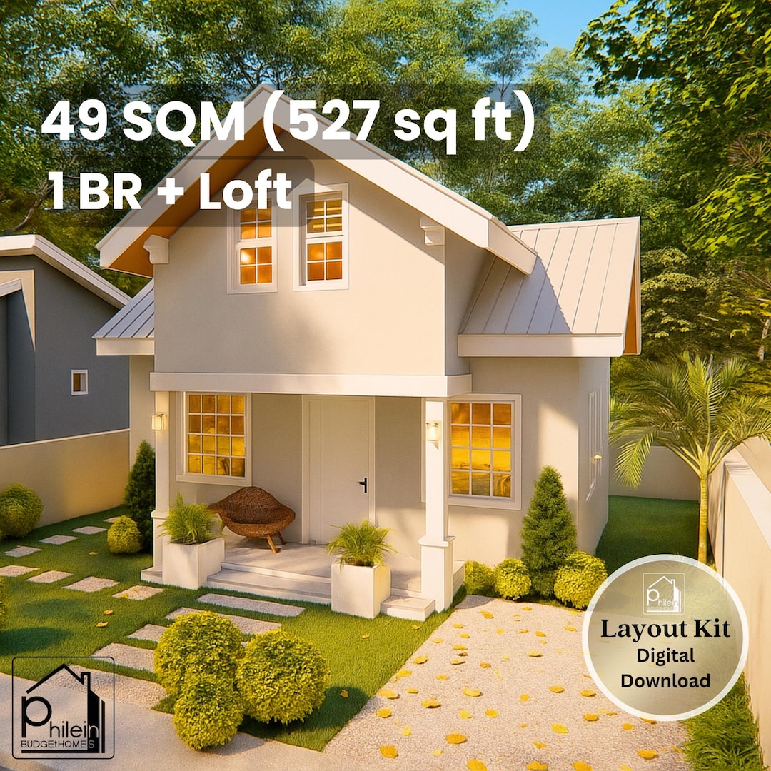 49 Sqm Small House Plan - 1 Bedroom & Loft - Floor Plan and Elevations ...